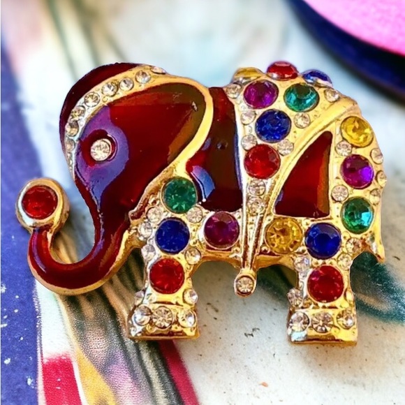 Jewelry | Elephant Pin Brooch Rhinestones Trunk Up For Good Luck | Poshmark